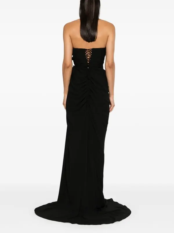 ANA RADU Floral-appliqué Maxi Dress - Black