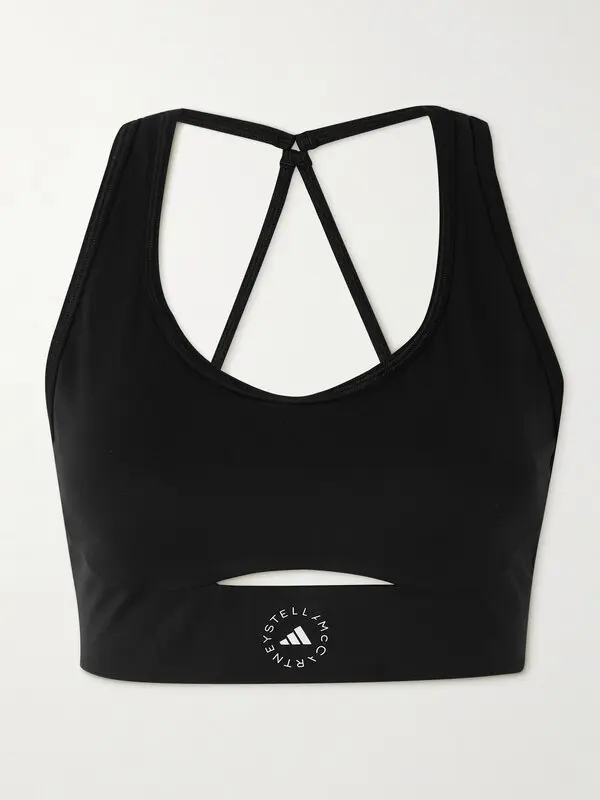 Adidas By Stella McCartney Truestrength Logo-print Recycled Stretch-jersey Sports Bra - Black