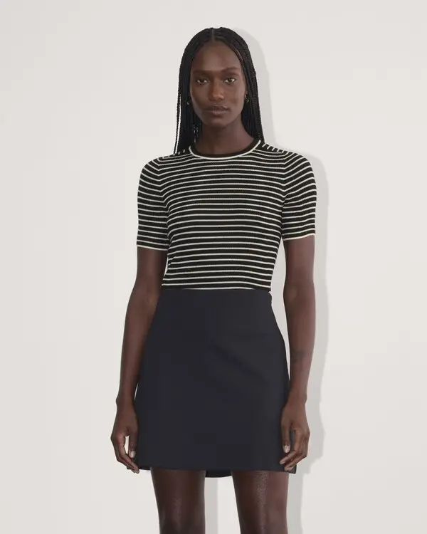 Everlane Ultrasoft Merino Sweater Tshirt - Black/bone