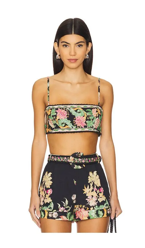 Hemant & Nandita Beaded Bralette In Green - Black & Off White Floral
