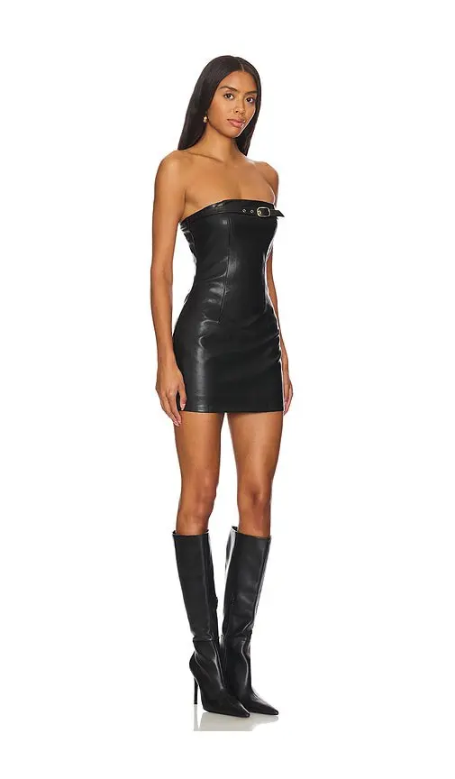 Superdown Strapless Faux Leather Mini Dress With Belt Detail