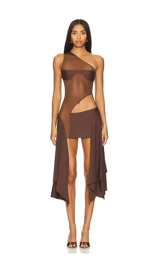 SKETCH-Y X Tricot Mesh Dress - Chocolate Brown