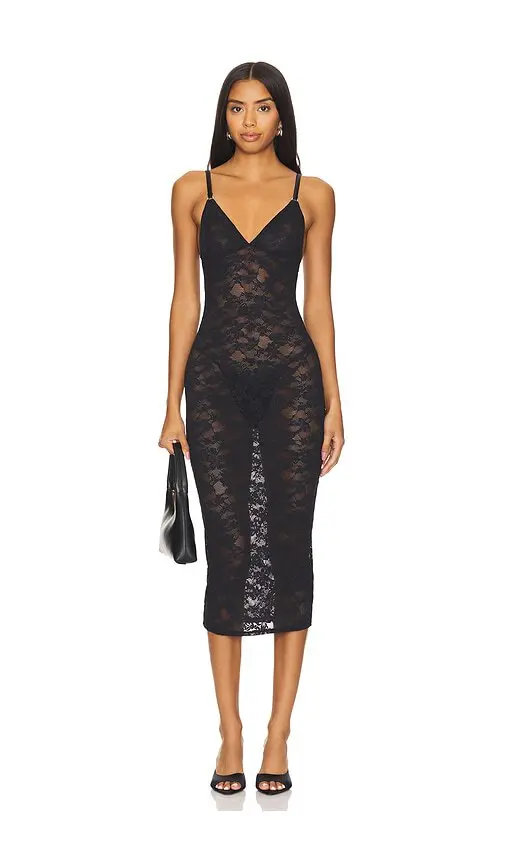 FLEUR DU MAL Le Stretch Lace Slip Dress - Black