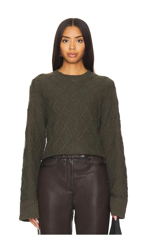 Sanctuary Coastal Cable Crewneck Sweater - Dark Olive