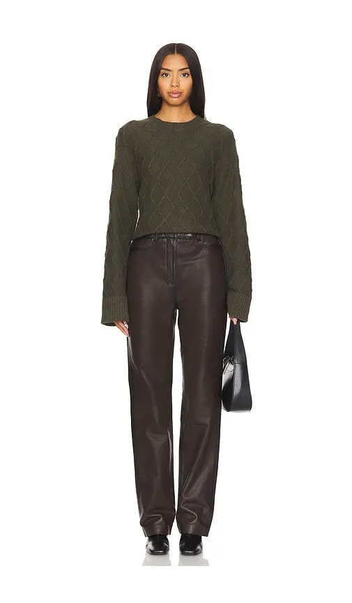 Sanctuary Coastal Cable Crewneck Sweater - Dark Olive