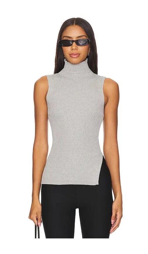 ALL THE WAYS Ribbed Knit Mock Neck Sleeveless Top