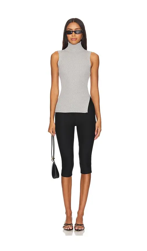 ALL THE WAYS Ribbed Knit Mock Neck Sleeveless Top
