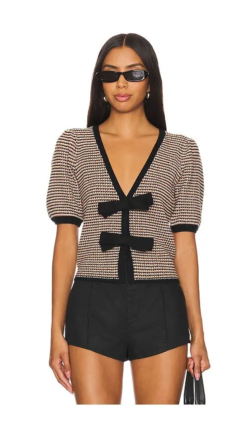 525 America Elaine Puff Sleeve Bow Cardigan - Sea Salt Multi