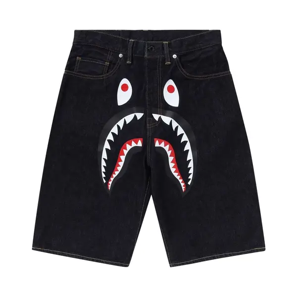 A BATHING APE Shark Denim Shorts - Blue