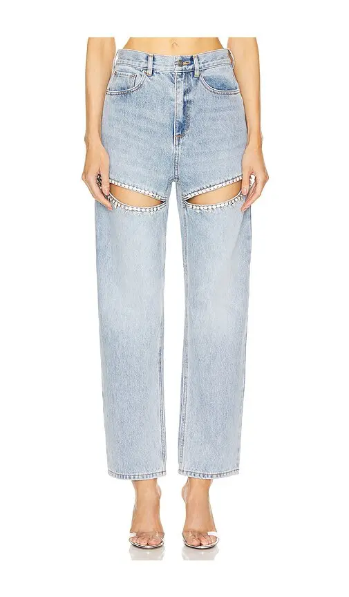 AREA Crystal Slit Jeans - Blue