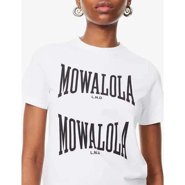 MOWALOLA モワロロ プリントTシャツ ホワイト Mowalola Brand-Print Regular-Fit Stretch-Cotton T-Shirt - White