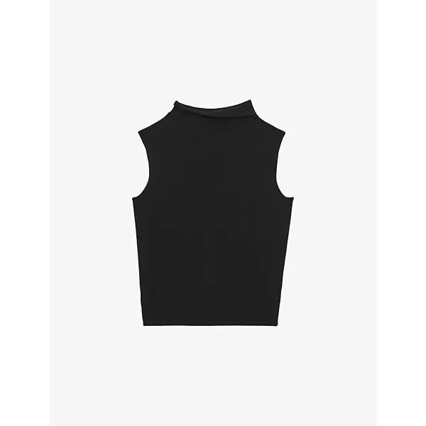 REISS Harper Funnel-neck Wool Top - Black