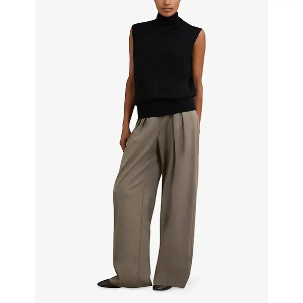REISS Harper Funnel-neck Wool Top - Black