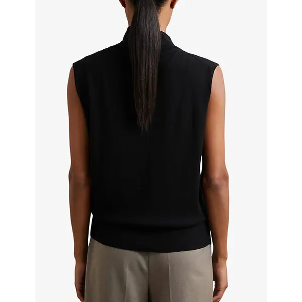 REISS Harper Funnel-neck Wool Top - Black