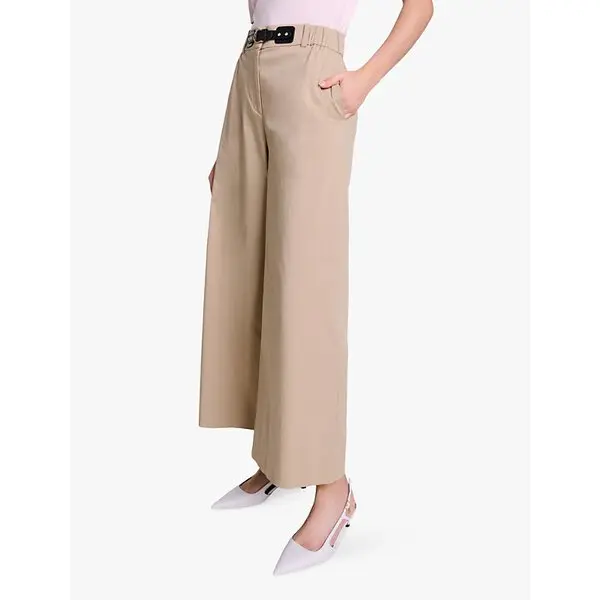 Maje Buckle-embellished Logo-embroidered Trousers - Bruns