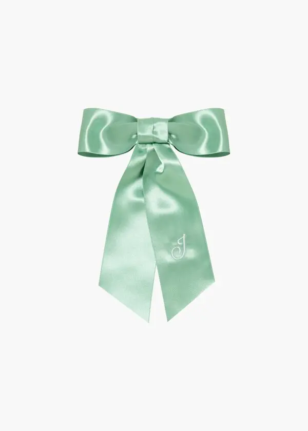 JENNIFER BEHR Initial April Satin Bow Barrette - Celadon