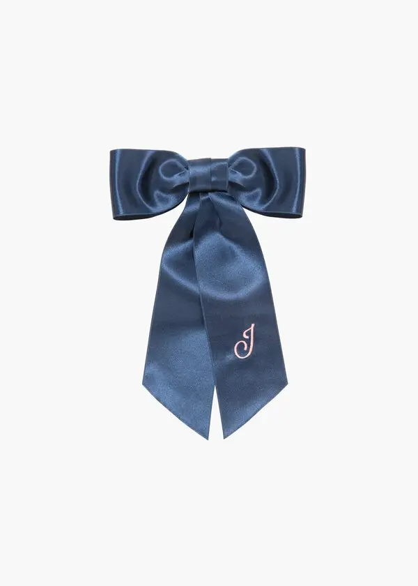 JENNIFER BEHR Initial April Satin Bow Barrette - Navy