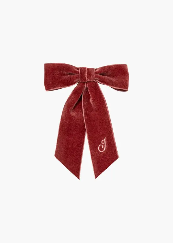JENNIFER BEHR Initial Wide Velvet Bow Barrette - Antique Rose