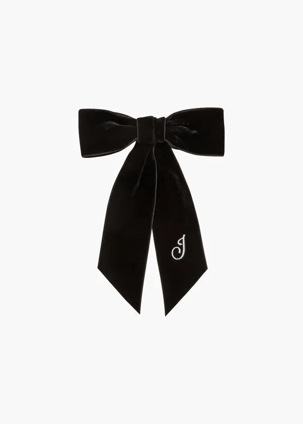 JENNIFER BEHR Initial Wide Velvet Bow Barrette - Black