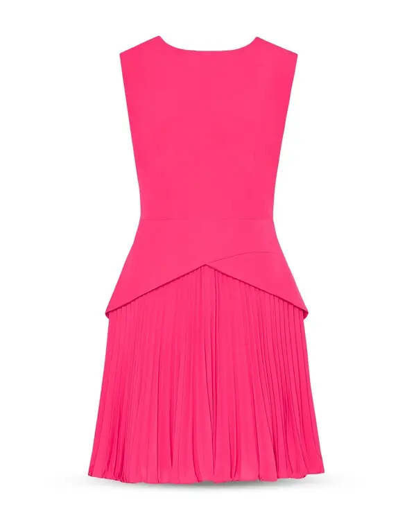 MILLY Haddy Mixed Media Pleated Dress - Pink