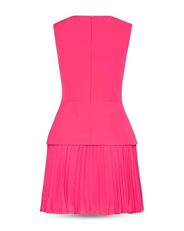 MILLY Haddy Mixed Media Pleated Dress - Pink