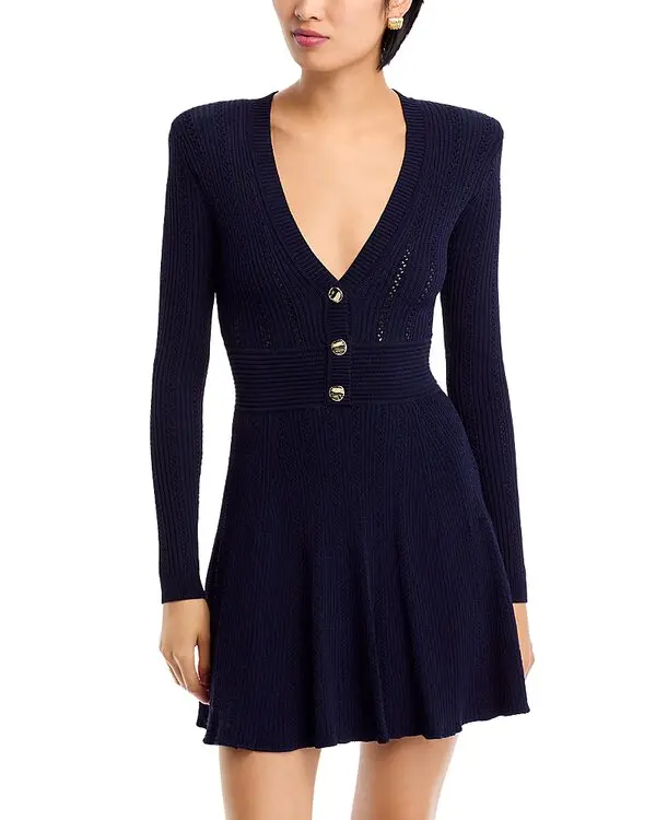 Self-Portrait Pointelle Knit Dress In Navy - 70% Off | Editorialist