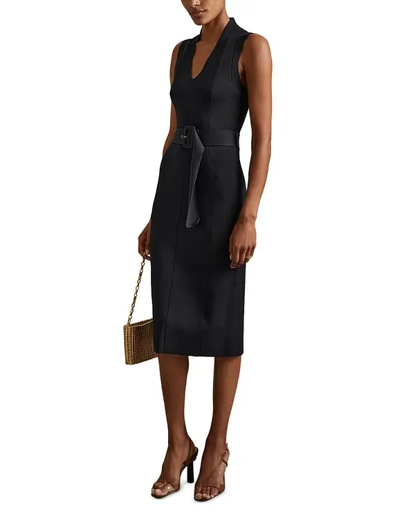 REISS Ella Knitted Rib Midi Dress
