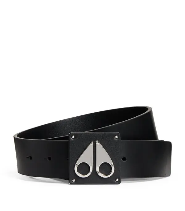 Moose Knuckles Leather Logo Belt - Black