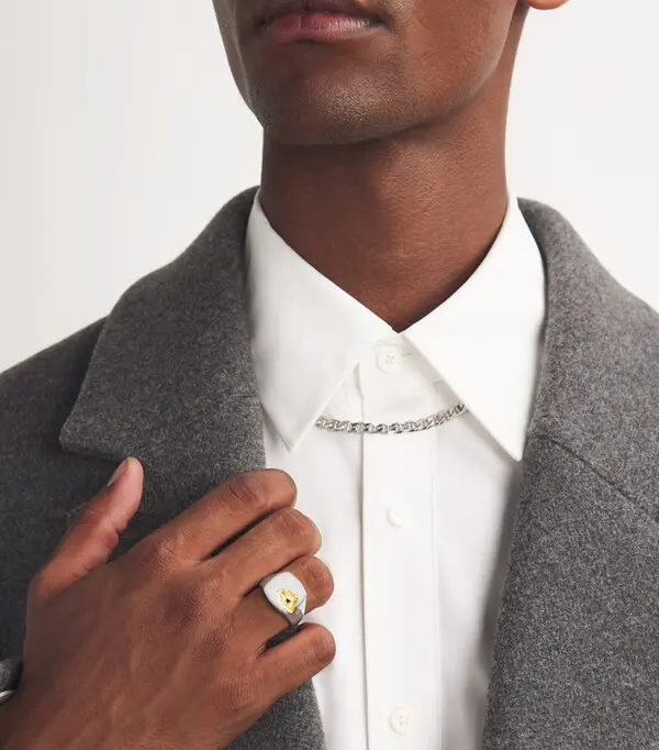 Tom Wood Sterling And Black Diamond Signet Ring