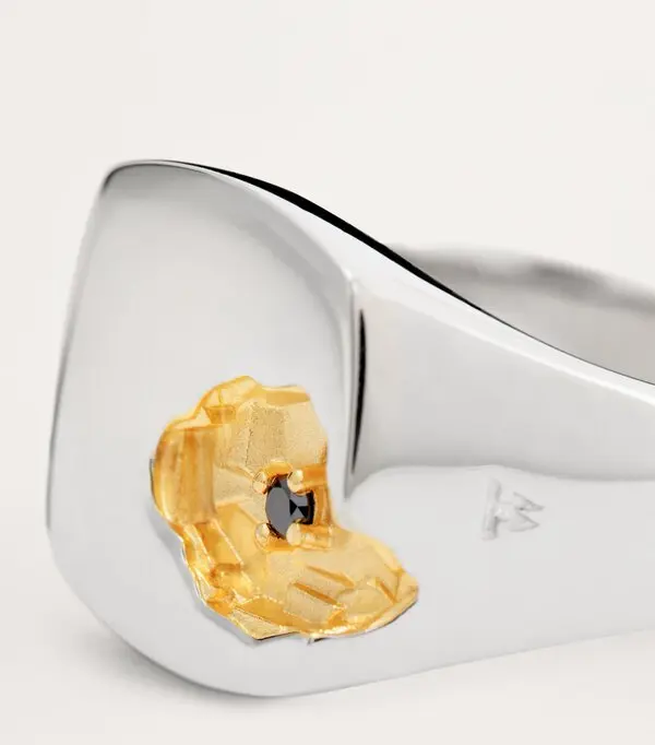 Tom Wood Sterling And Black Diamond Signet Ring