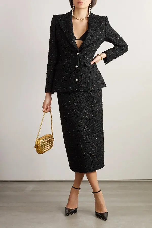 Alessandra Rich Sequin-embellished Metallic Tweed Blazer