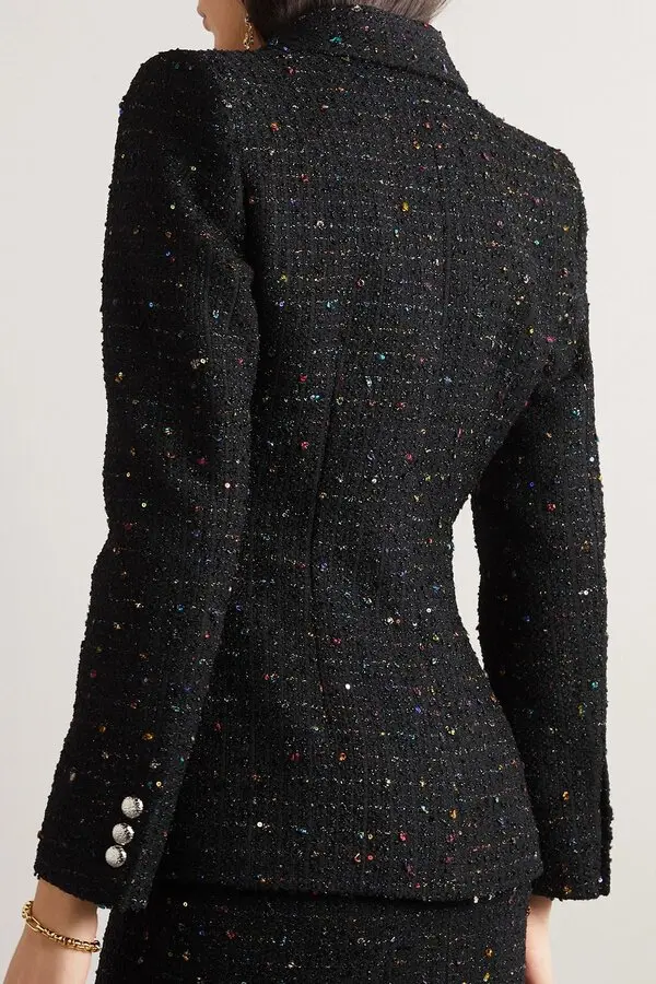 Alessandra Rich Sequin-embellished Metallic Tweed Blazer