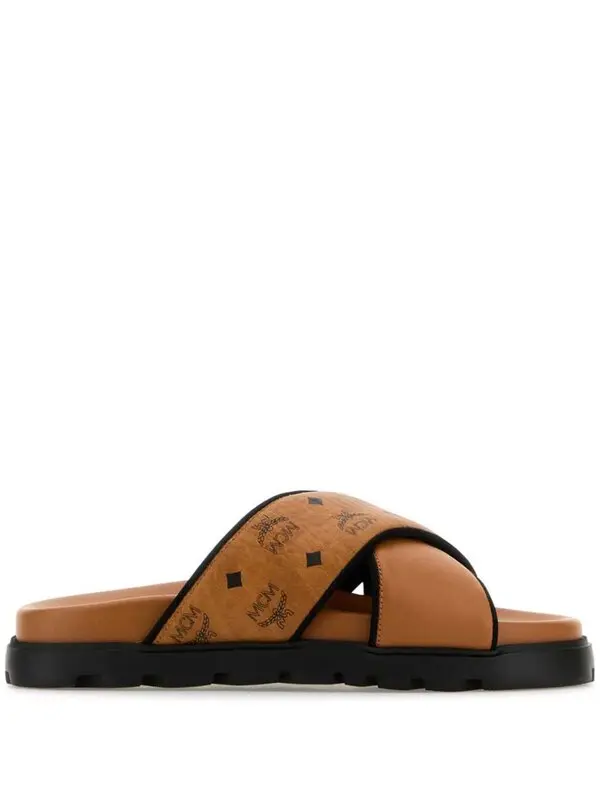Mcm Printed Leather Sandals - Brown