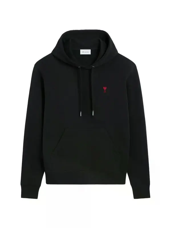 AMI Paris De Coeur Embroidered Organic Cotton Hoodie - Black