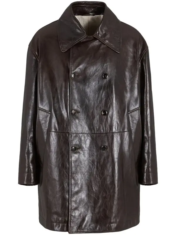 Giorgio Armani Leather Double-breasted Coat