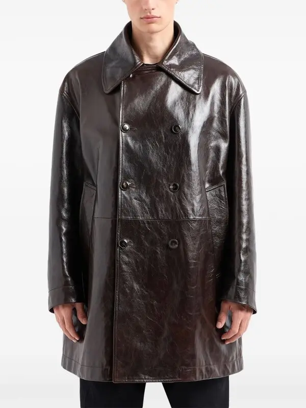 Giorgio Armani Leather Double-breasted Coat