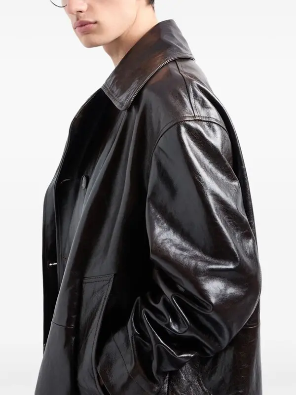 Giorgio Armani Leather Double-breasted Coat