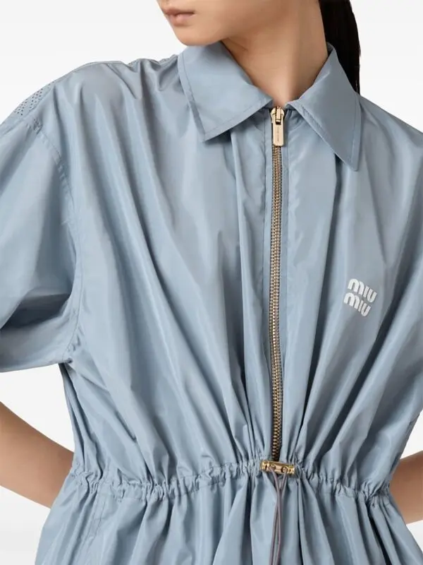 Miu Miu Technical Silk Mini Dress - Blue | Editorialist