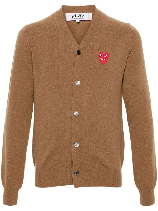 Play Comme Des Garcon Heart-patch Wool Cardigan - Brown