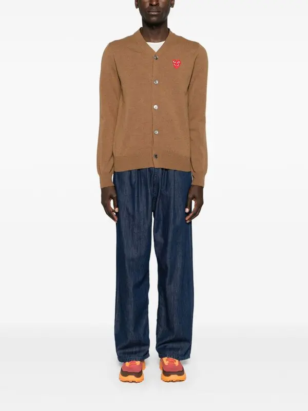 Play Comme Des Garcon Heart-patch Wool Cardigan - Brown
