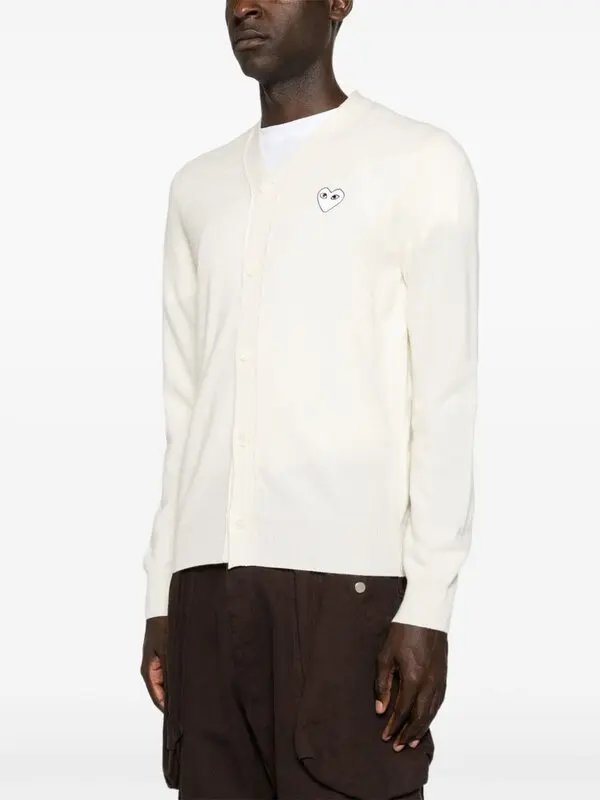 Play Comme Des Garcon Heart-motif Wool Cardigan - Neutrals