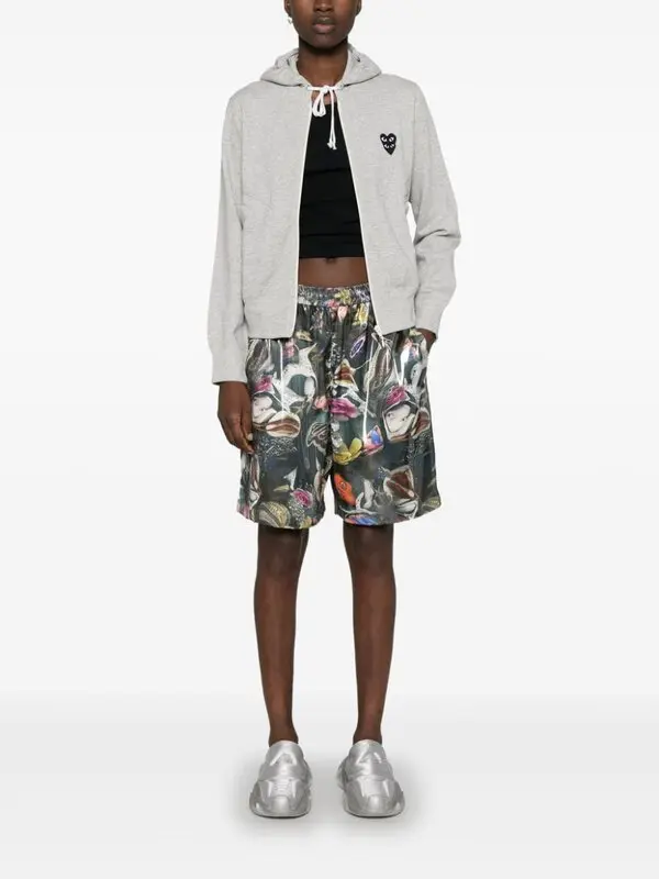 Play Comme Des Garcon Mélange-effect Cotton Hoodie - Grey