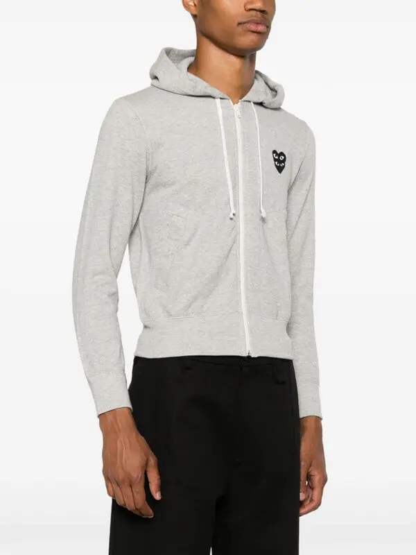 Play Comme Des Garcon Mélange-effect Cotton Hoodie - Grey