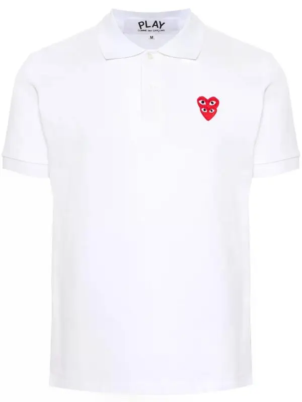 Play Comme Des Garcon Heart-patch Cotton Polo Shirt - White
