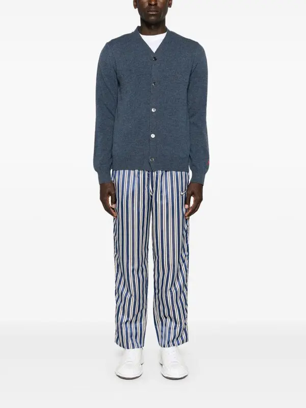 Play Comme Des Garcon Heart-patch Wool Cardigan - Blue