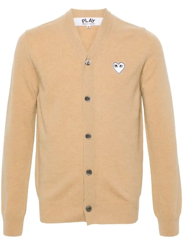 Play Comme Des Garcon Heart-motif Wool Cardigan - Yellow