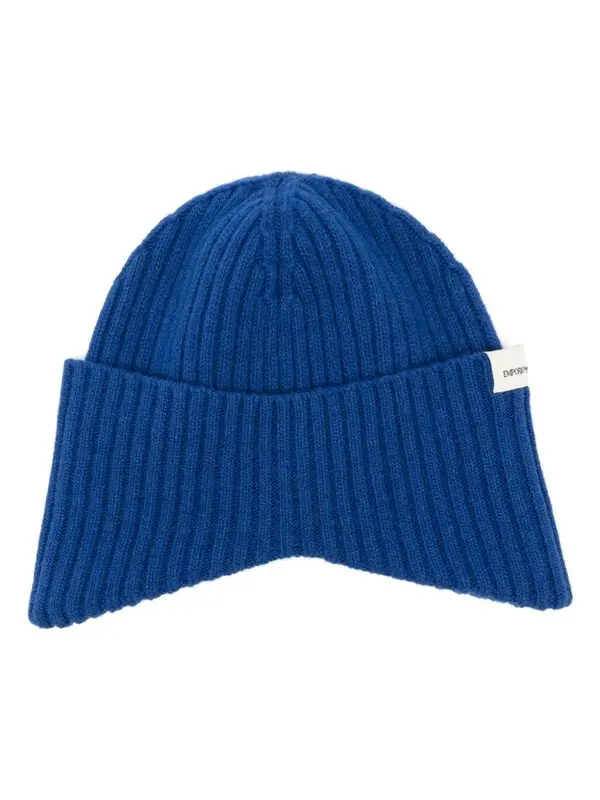 Emporio Armani Ribbed Knit Beanie - Blue