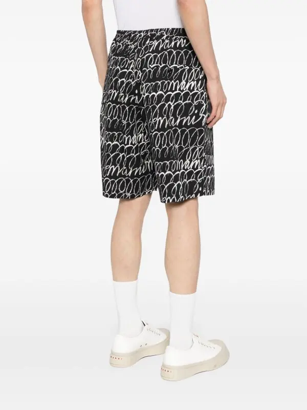 Marni Echoes-print Cotton Shorts - Black