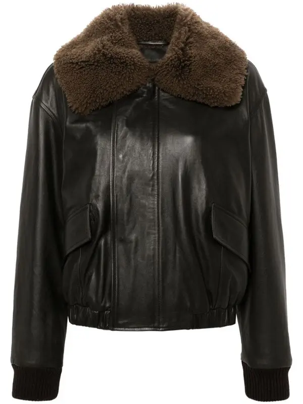 LEMAIRE Shearling Collar Leather Jacket