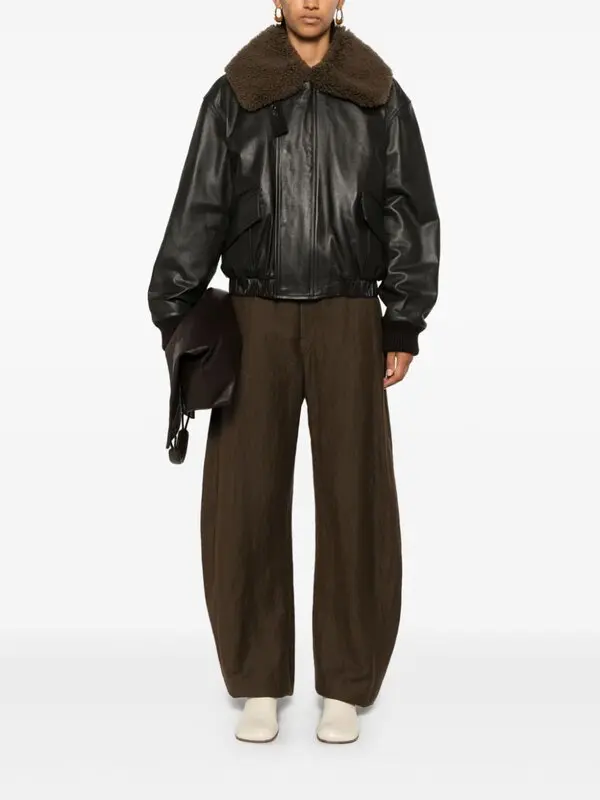 LEMAIRE Shearling Collar Leather Jacket